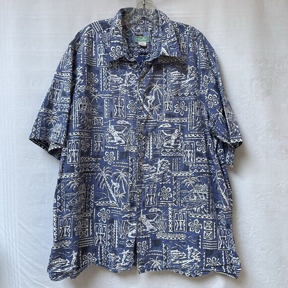 reyn spooner | Shirts | Vintage Reyn Spooner Hawaiian Button Down Shirt Blue White Mens Xxl ...